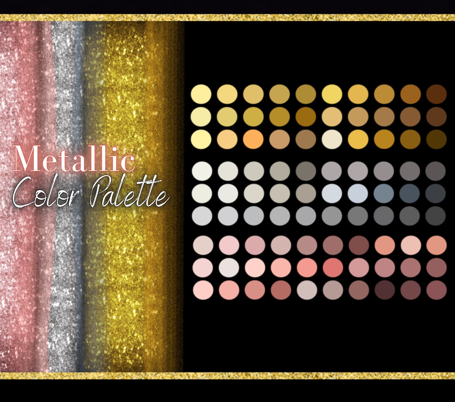Metallic Color Palette for Procreate, Gold, Silver, and Rose Gold ...