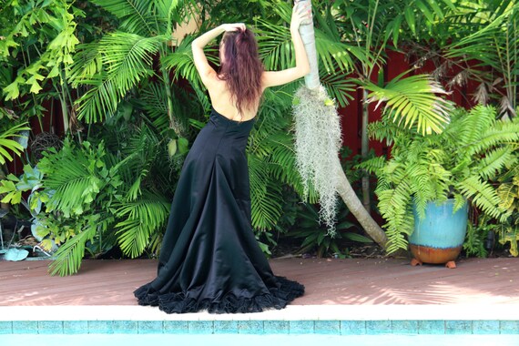 A-Line Gored Ball Gown Dress w/ Lace Ruffled Hem - Gem