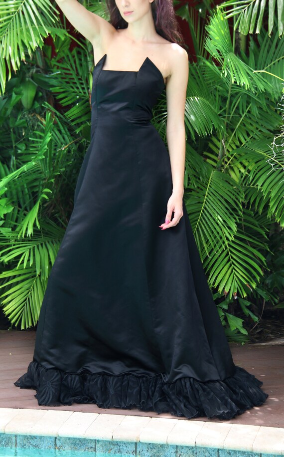 A-Line Gored Ball Gown Dress w/ Lace Ruffled Hem - Gem