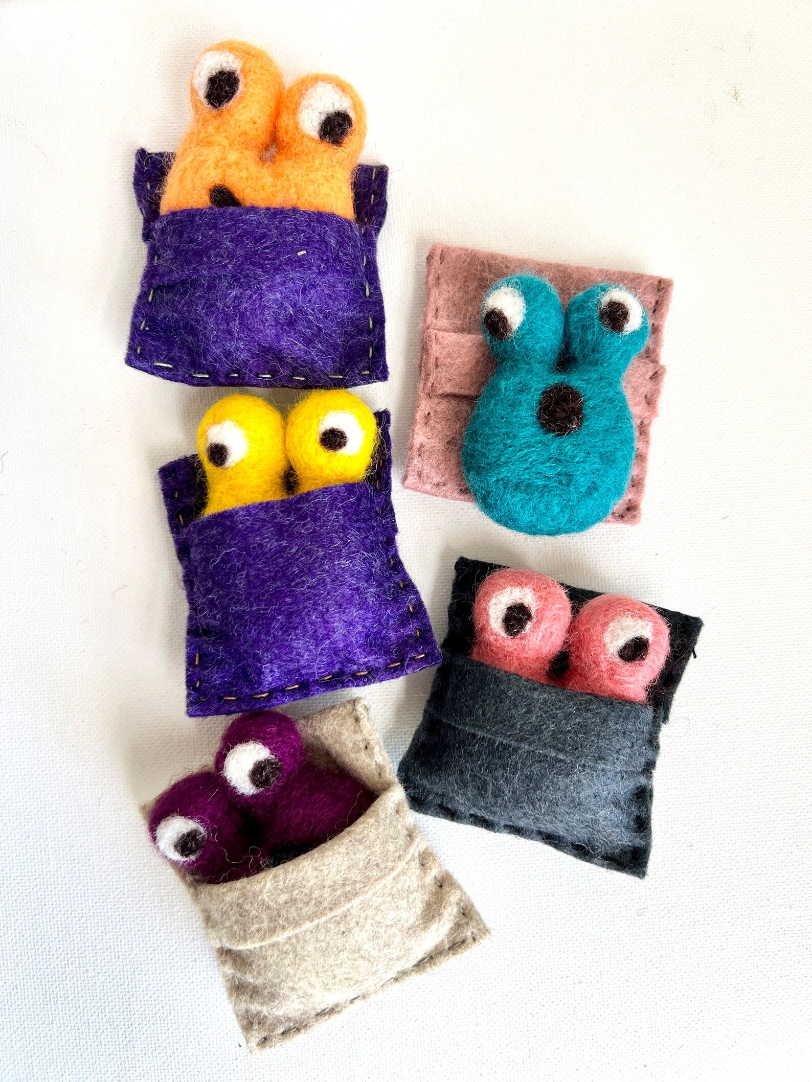 Needle Felted Wool Mini Monster in a Felt Sleeping Bag; Great Gift ...