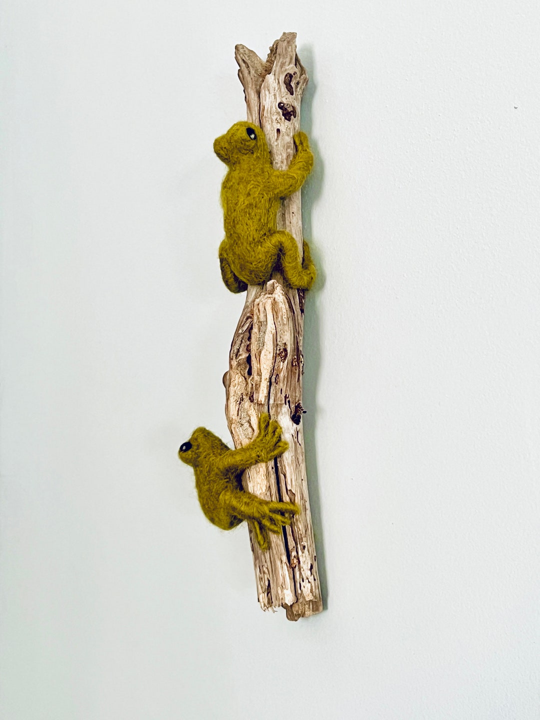 Needle Felted Wool Frog Sculpture on Driftwood Wall Hanging - Etsy