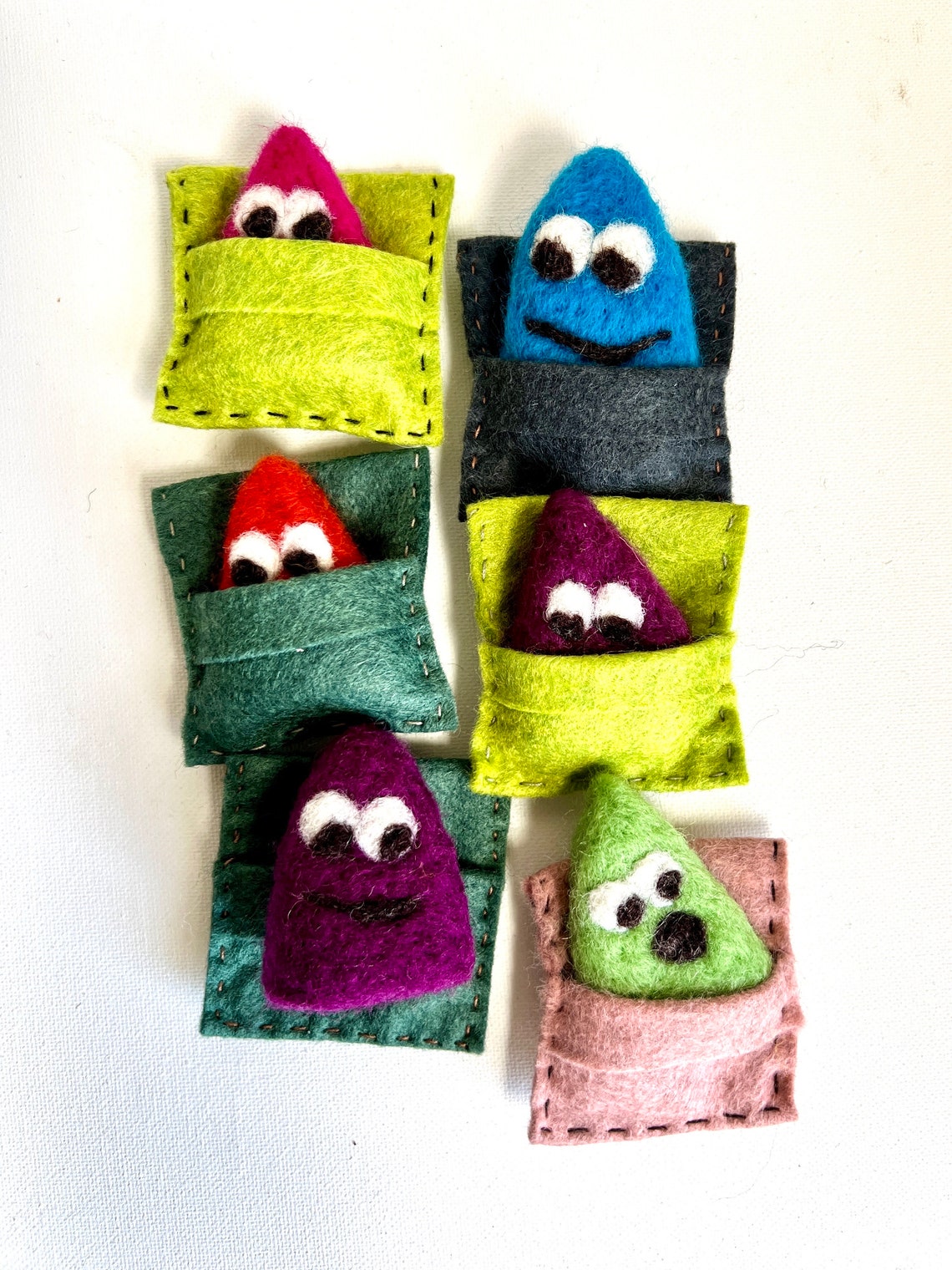 Needle Felted Wool Mini Monster in a Felt Sleeping Bag; Great Gift ...
