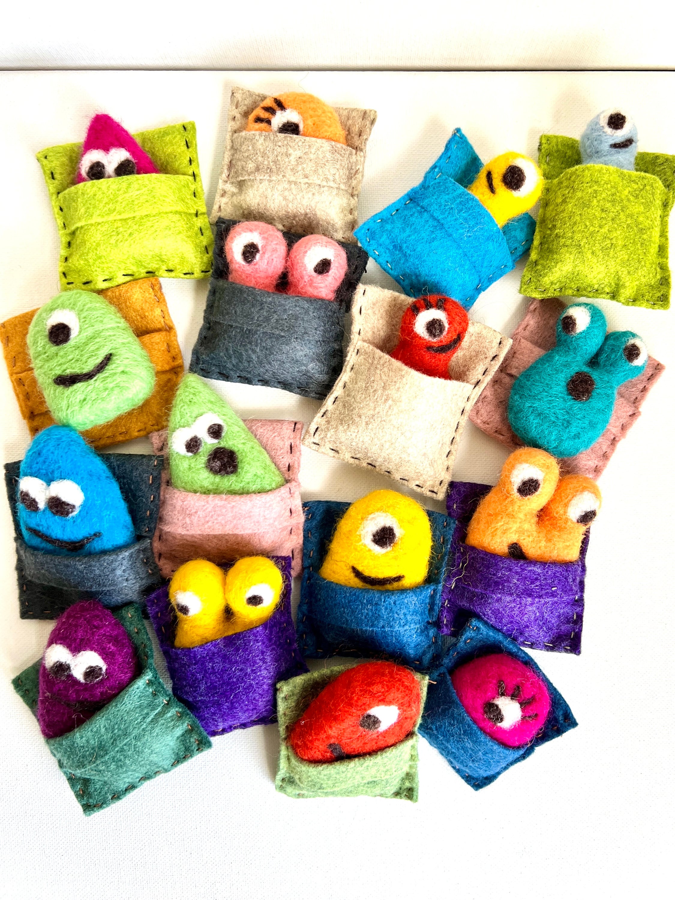 Needle Felted Wool Mini Monster in a Felt Sleeping Bag; Great Gift ...