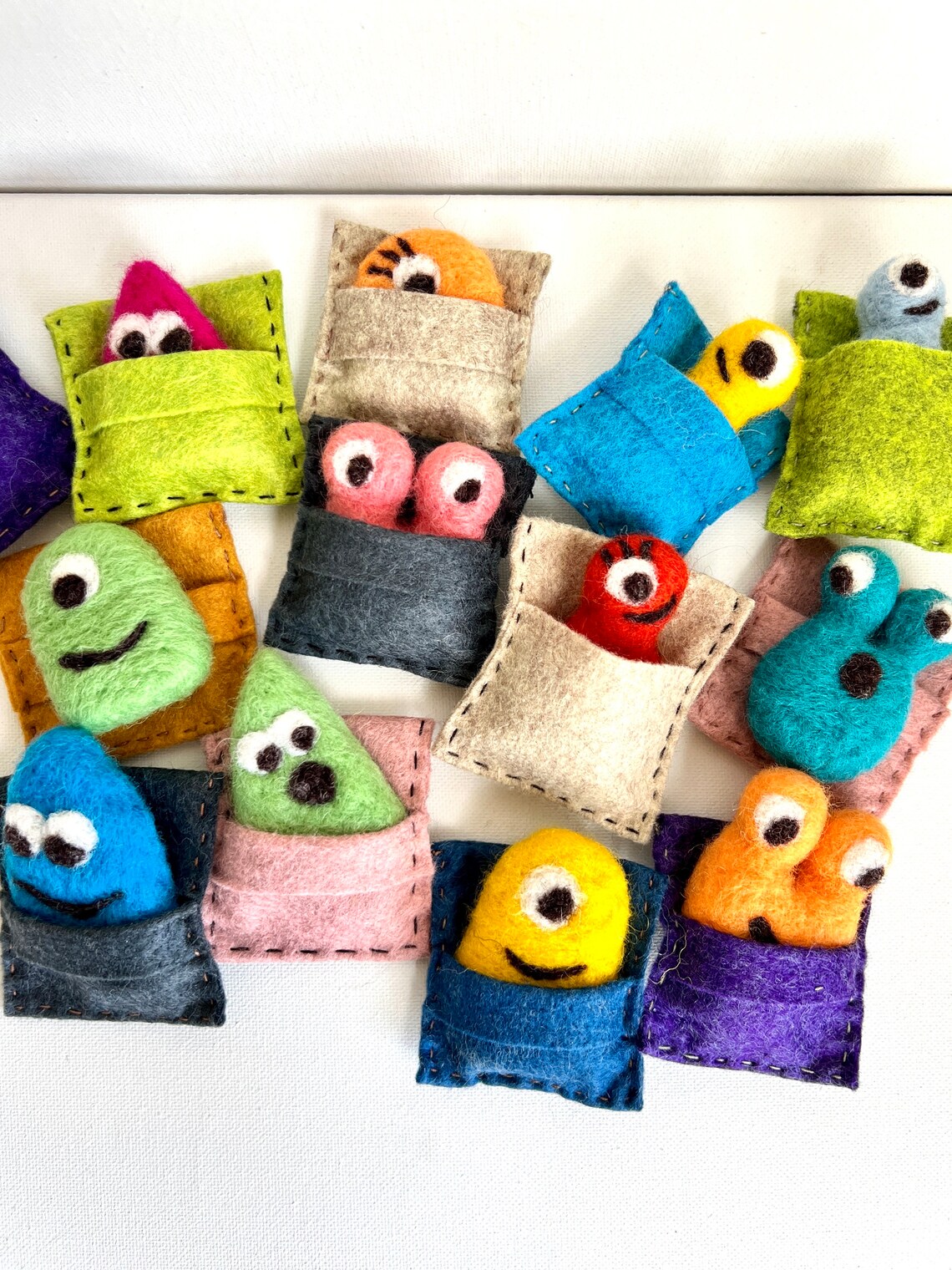Needle Felted Wool Mini Monster in a Felt Sleeping Bag; Great Gift ...