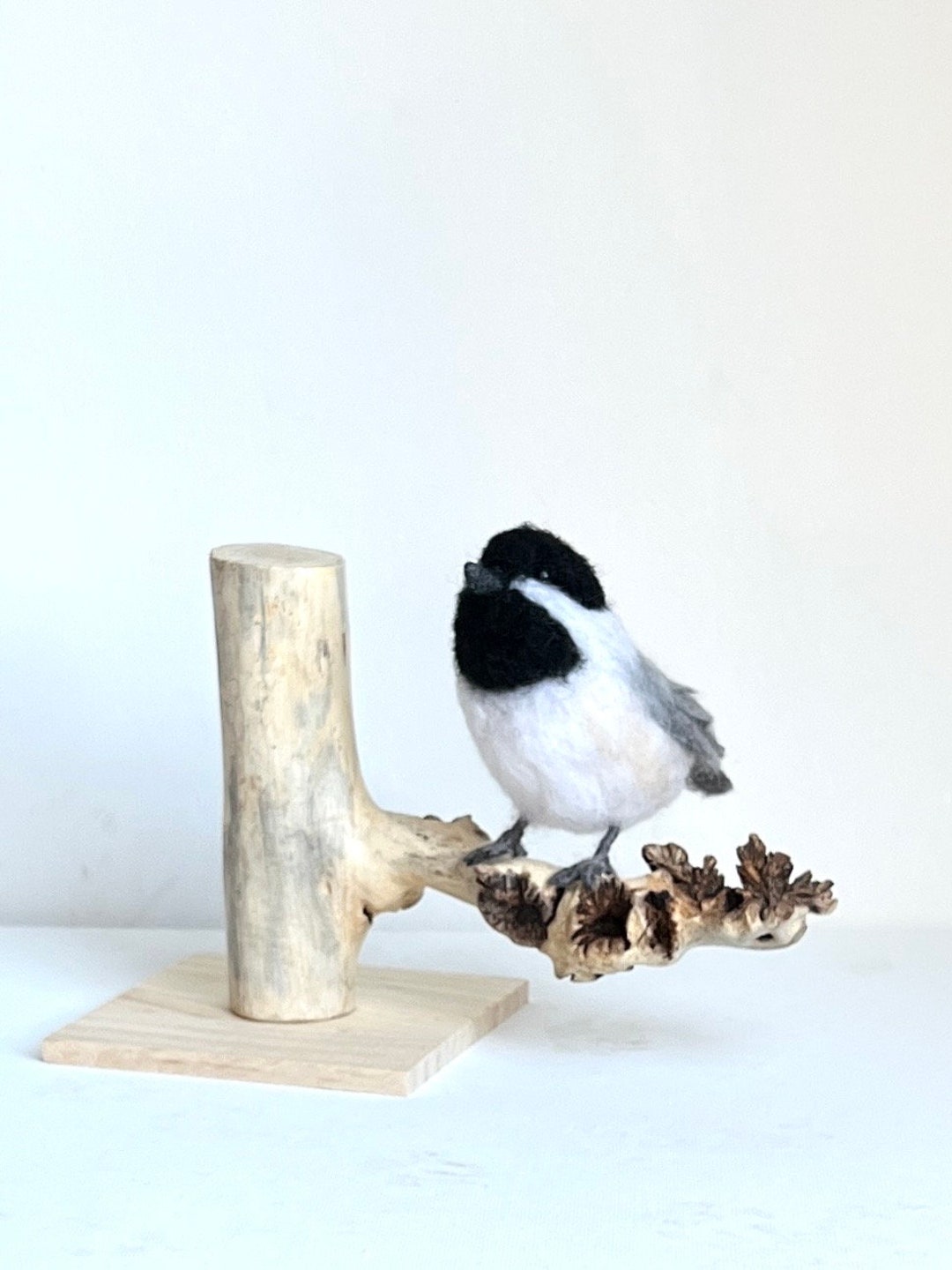 Needle Felted Chickadee Sculpture: Handmade Wool Bird on Parasite Wood ...