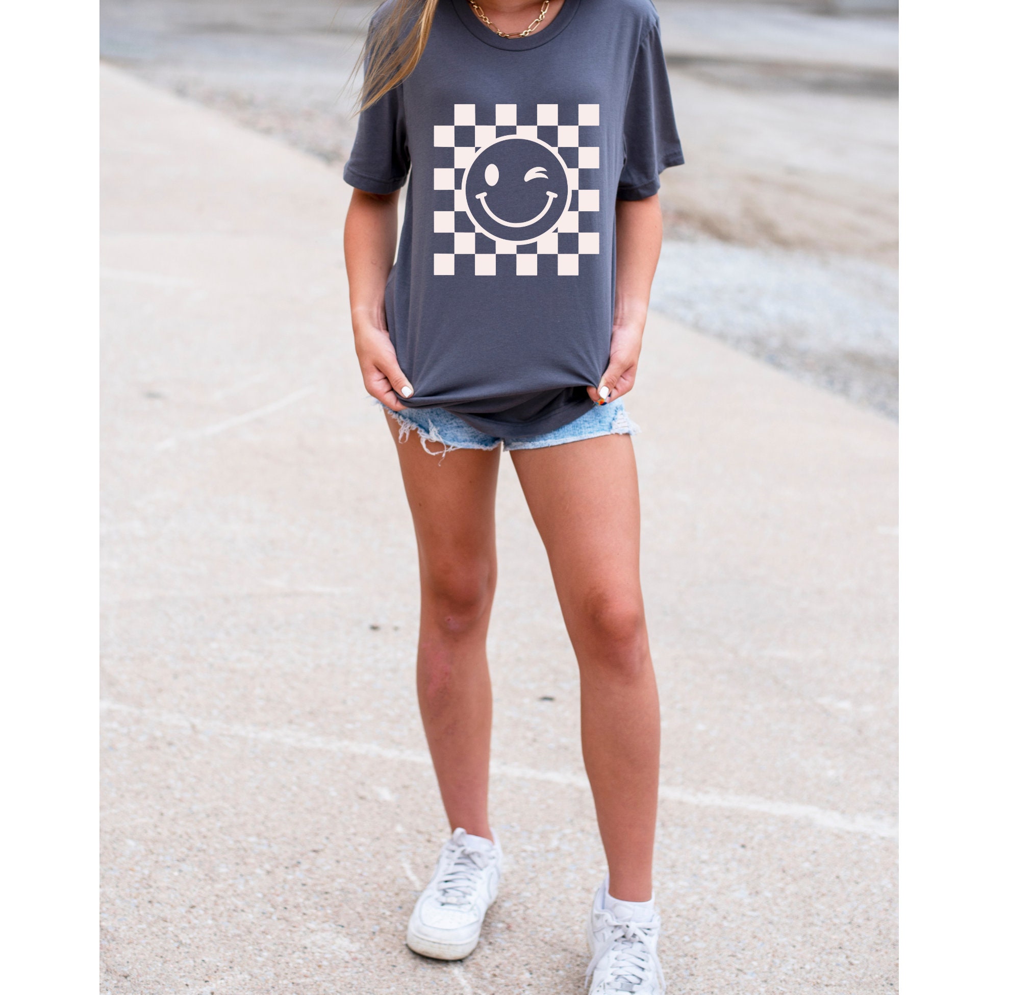 Retro Smiley Face, Checkerboard Shirt, Smiley Checkerboard Face Tee ...