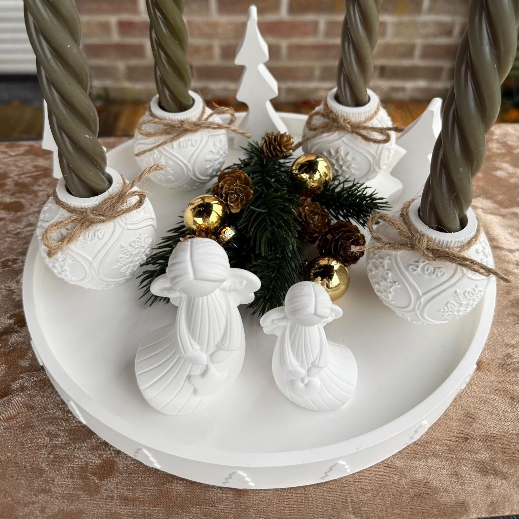 Handmade Cast Ceramic Advent Set With Angels and Christmas Trees ...
