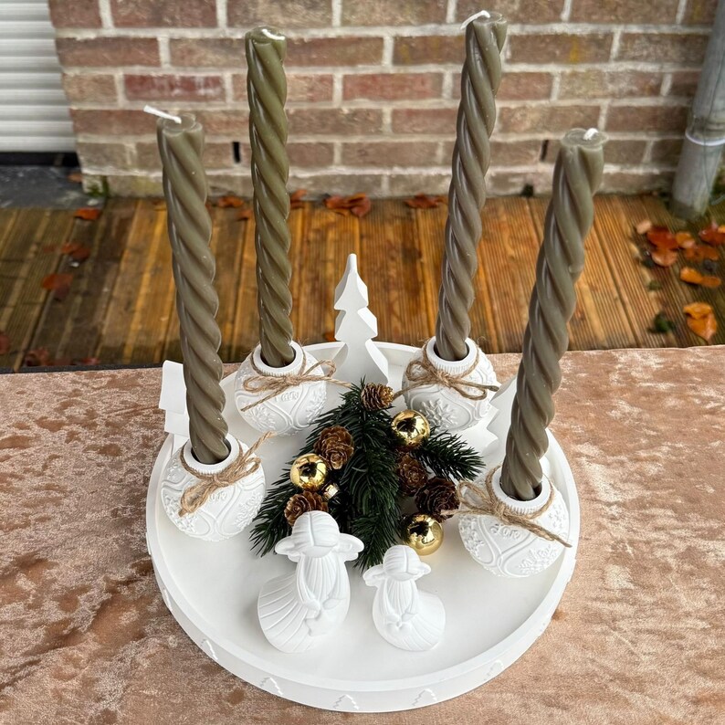 Handmade Cast Ceramic Advent Set With Angels and Christmas Trees ...