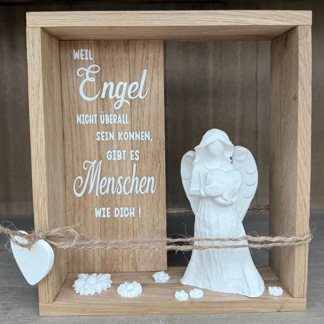 Handgemachte Holzbox Mit Keramik Engel Und Spruch – Geschenk Dankeschön ...