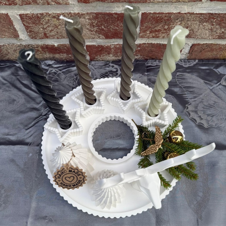 Ceramic Advent Decoration Set With Deer, Fir Trees and Candle Holders ...