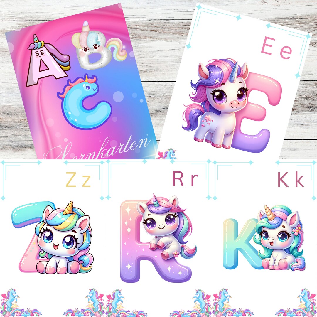 Unicorn Alphabet Flashcards for Kids Fun Alphabet Learning With 26 Cute ...