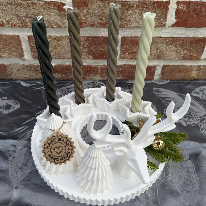 Ceramic Advent Decoration Set With Deer, Fir Trees and Candle Holders ...