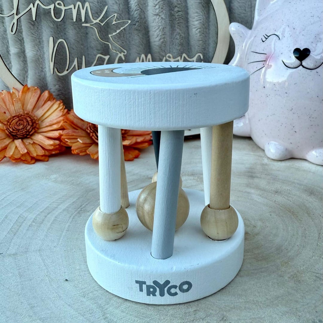 Personalized Wooden Rattle in Drum Shape With Name Engraved – Natural ...