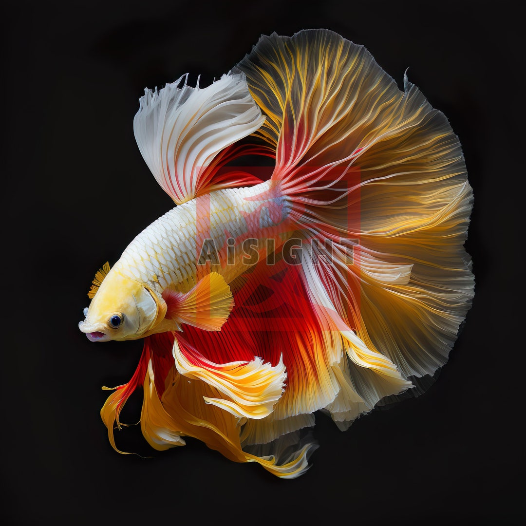 Beautiful Betta Art Red White Yellow Left | Digital Download by Aisight ...