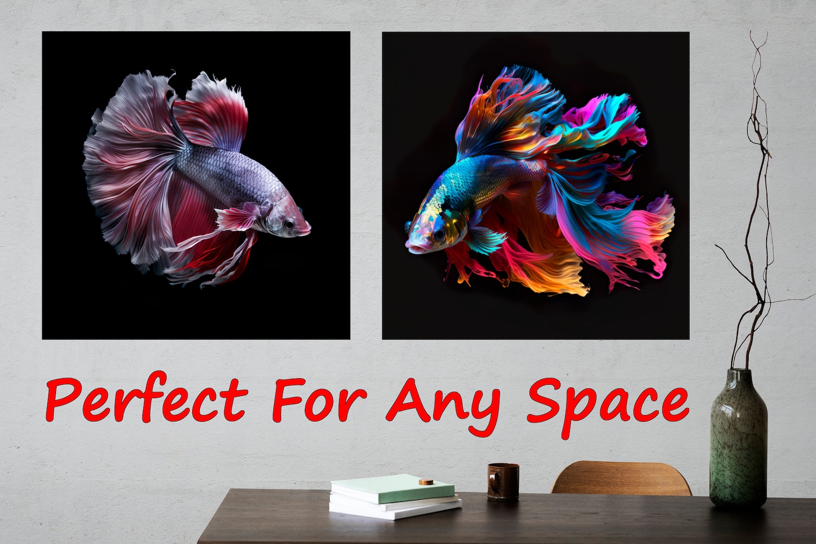 Beautiful Betta Art Orange White Right | Digital Download by Aisight - Etsy