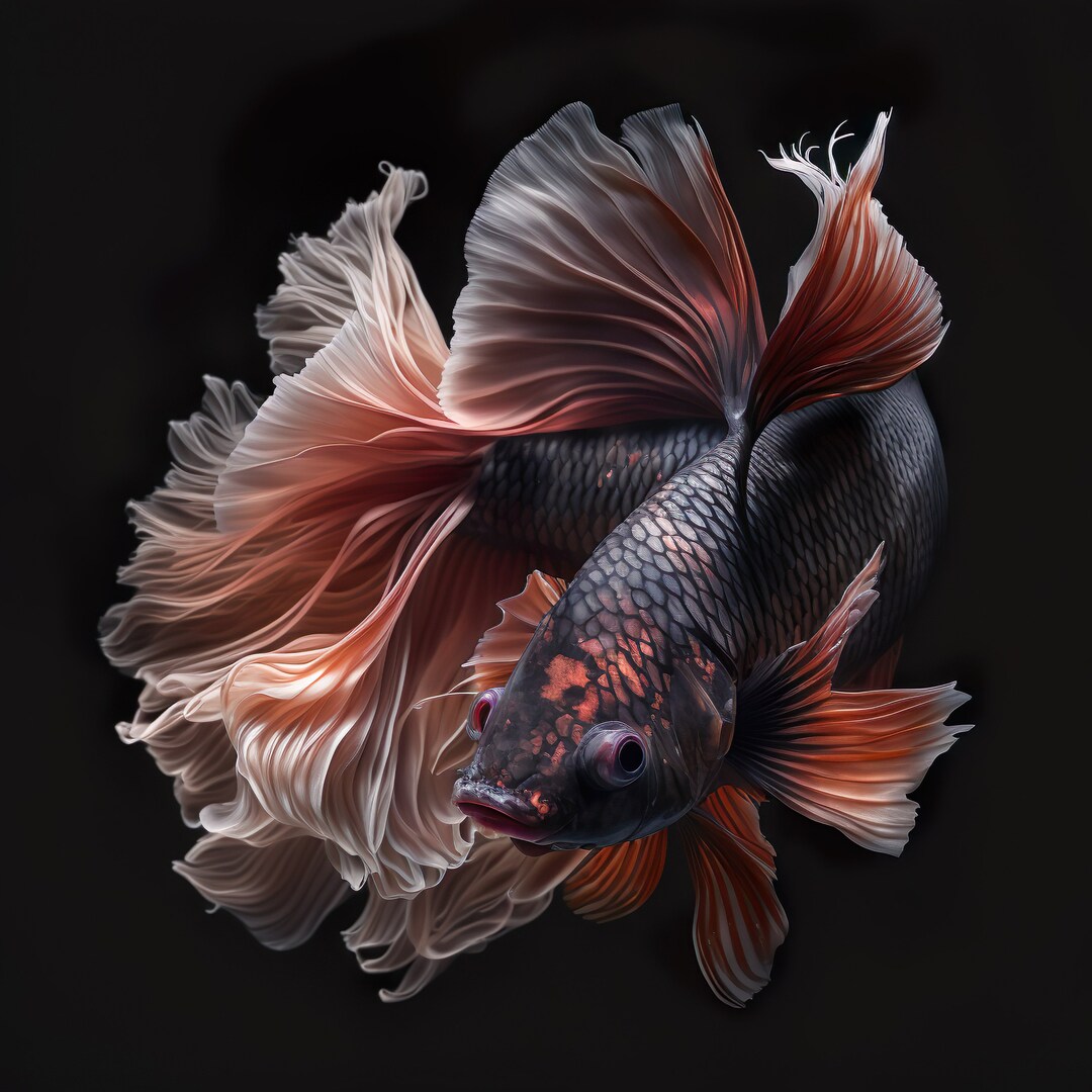 Beautiful Betta Art Bronze Black Red Digital Download by - Etsy