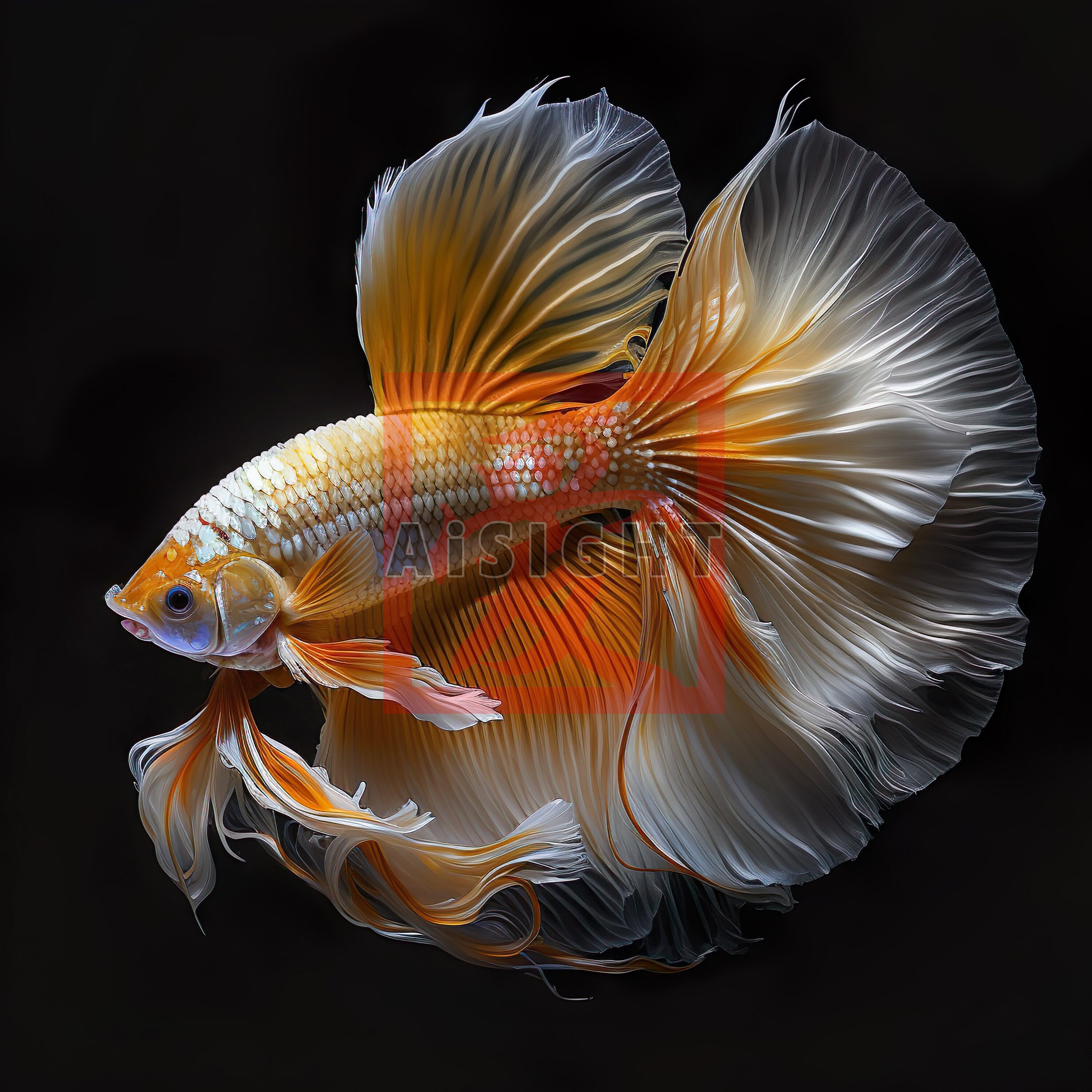 Beautiful Betta Art Orange Yellow White Digital Download by Aisight - Etsy