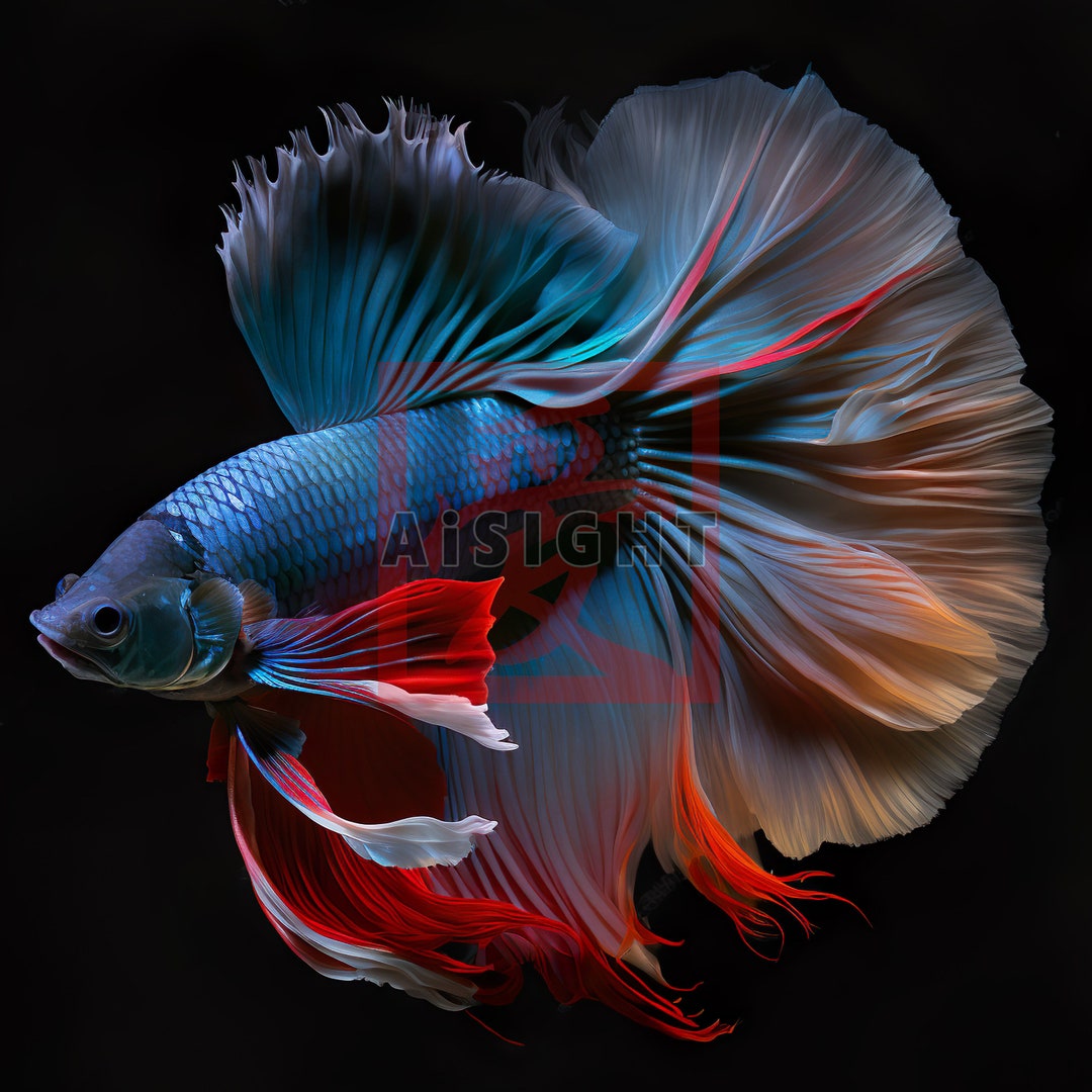 Beautiful Betta Art Red Blue Left | Digital Download by Aisight - Etsy