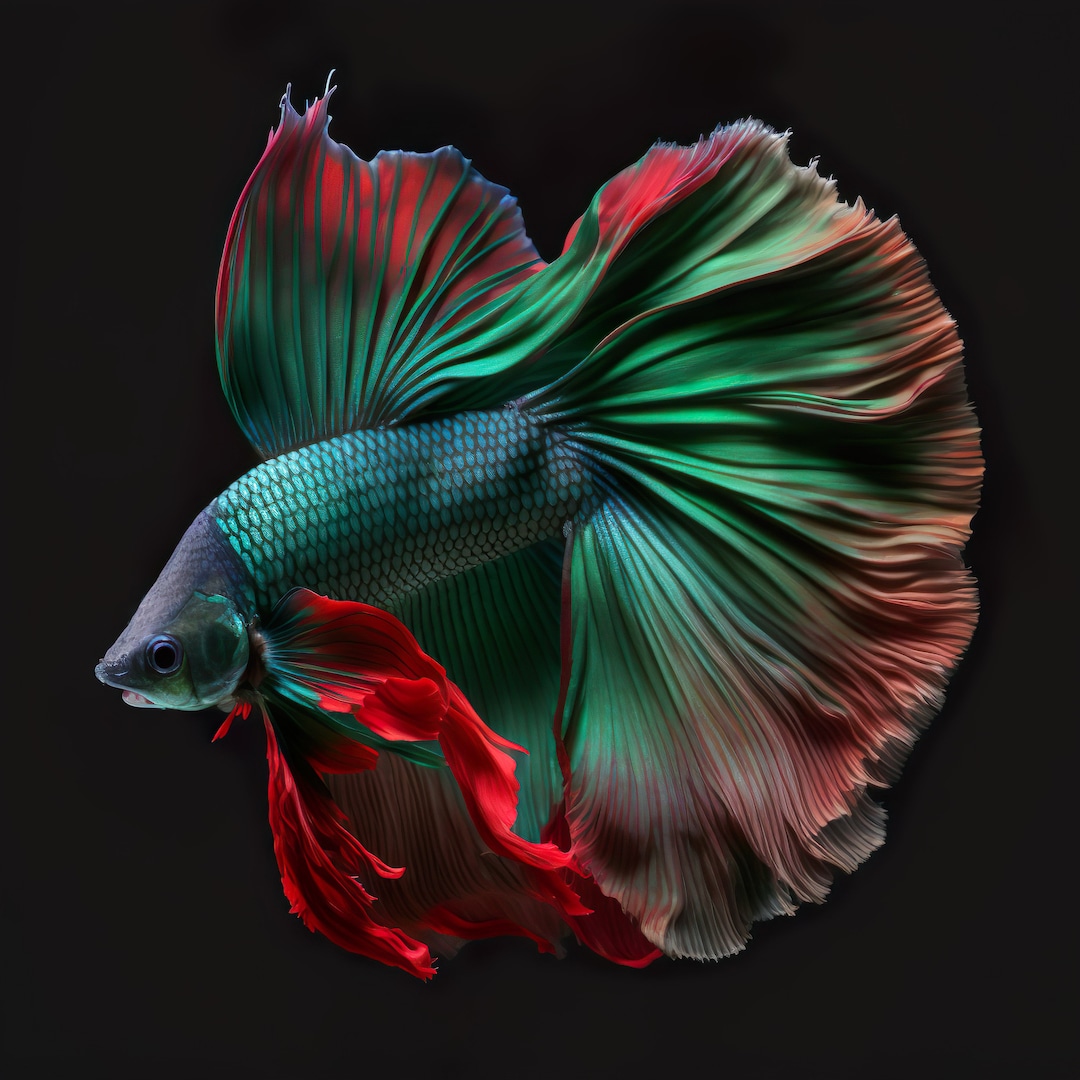 Beautiful Betta Art Green Red Blue Left Digital Download by - Etsy