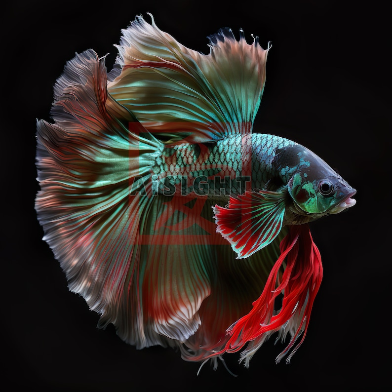 Beautiful Betta Art Green Blue Red | Digital Download by Aisight - Etsy