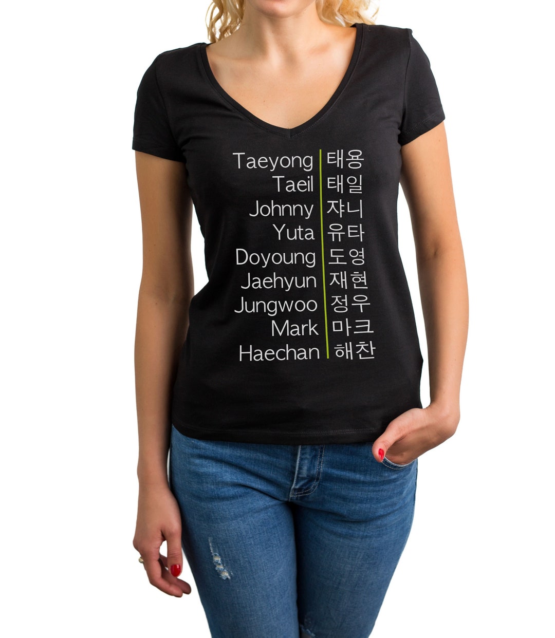 NCT 127 OT9 Hangeul and English Name List V-neck T-shirt, Nctzen K-pop ...