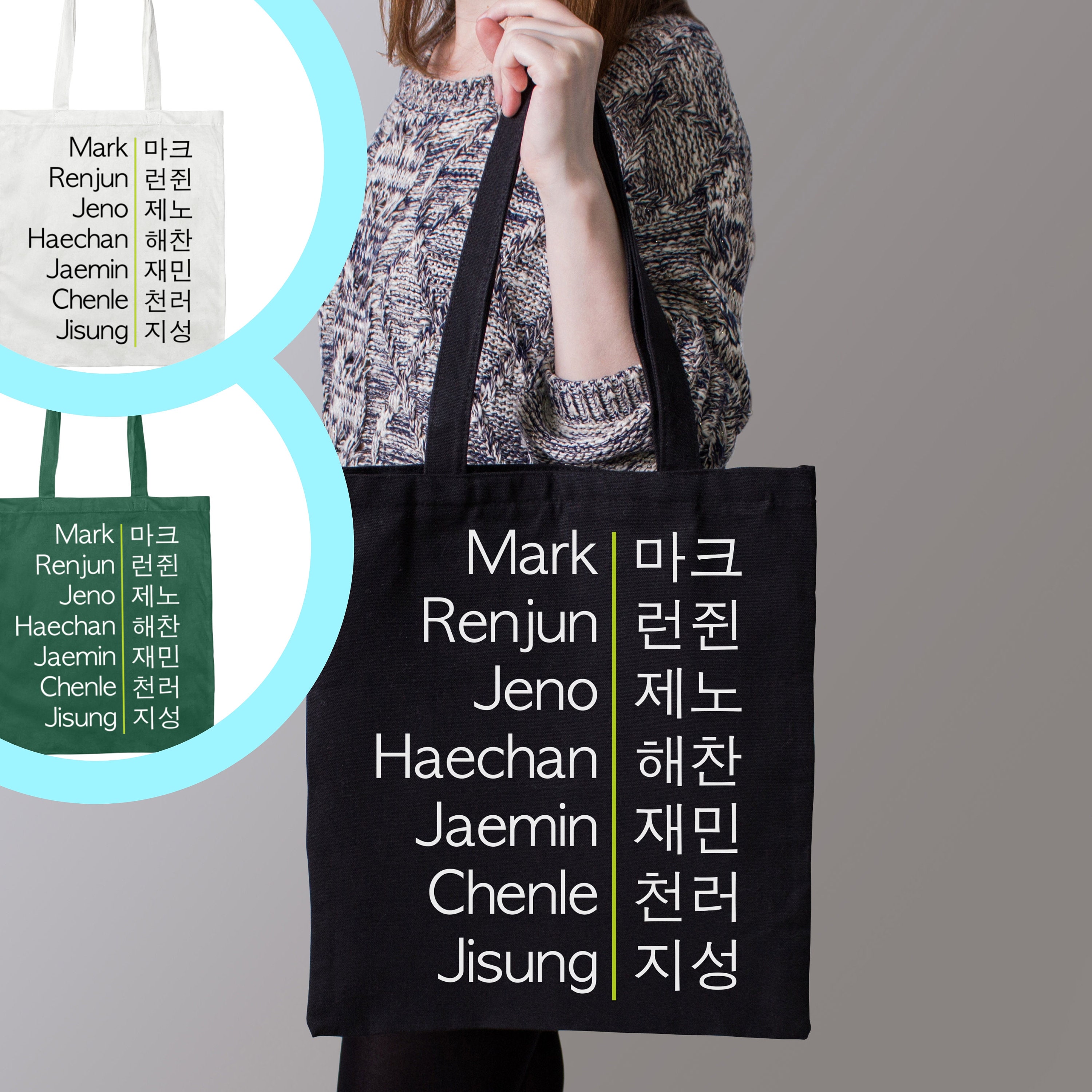 Nctzen OT7 Hangeul and English Name List Totes, Nctzen K-pop Fandom Bag ...