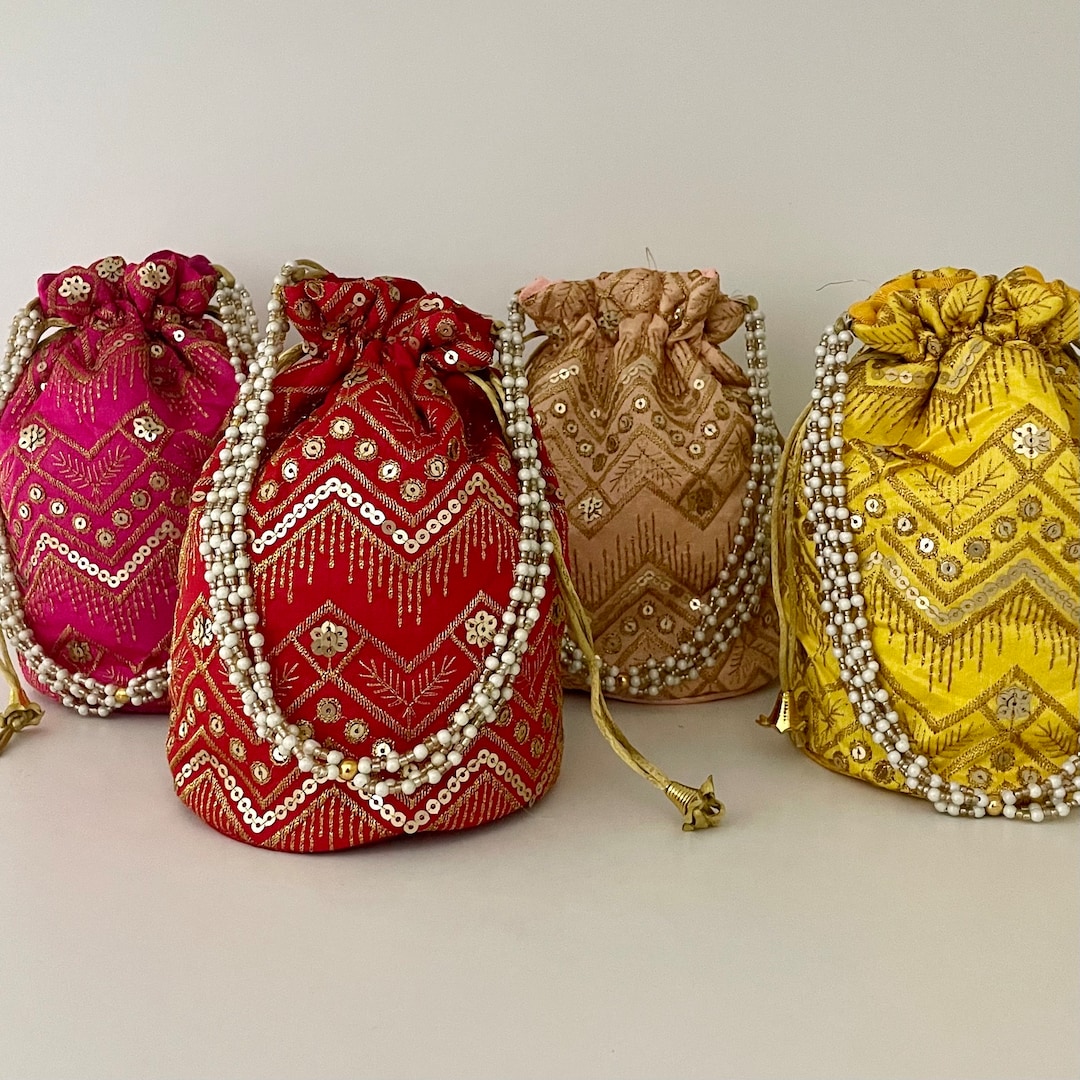 Indian Shagan Wedding Thread Work Sequin Potli Wedding Gift Favour ...