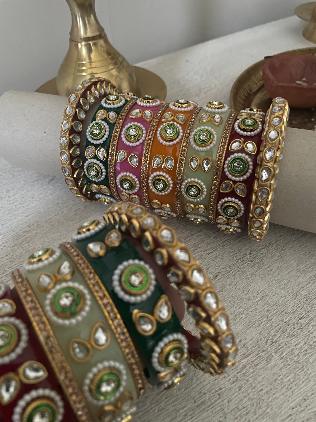 Stone Kade Metal Bangles Se/indian Bangles/punjabi Bangles Set,pink ...