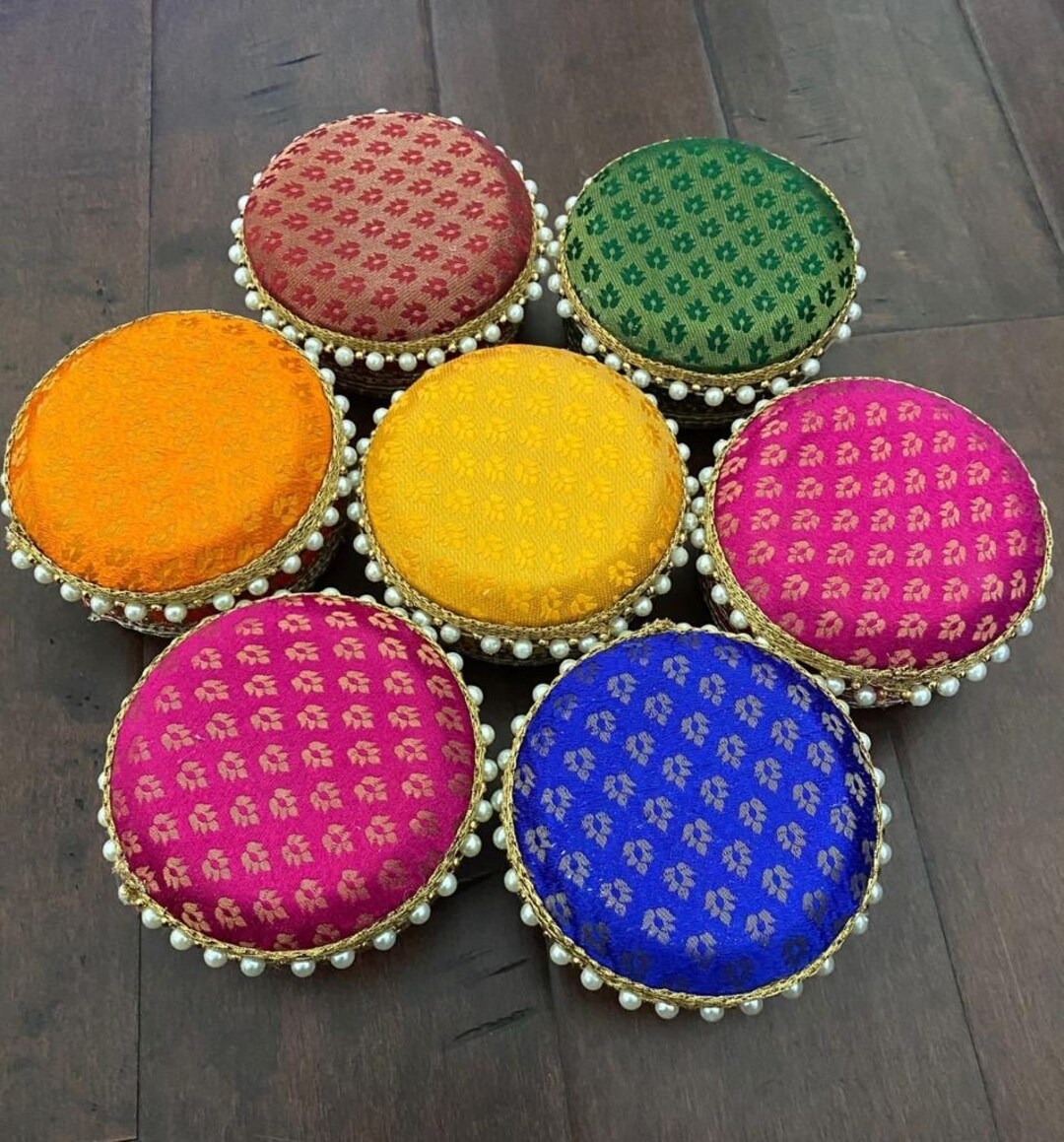 Decorative Steel Boxes Shagan Mithai Silk Embroidered Indian Wedding ...