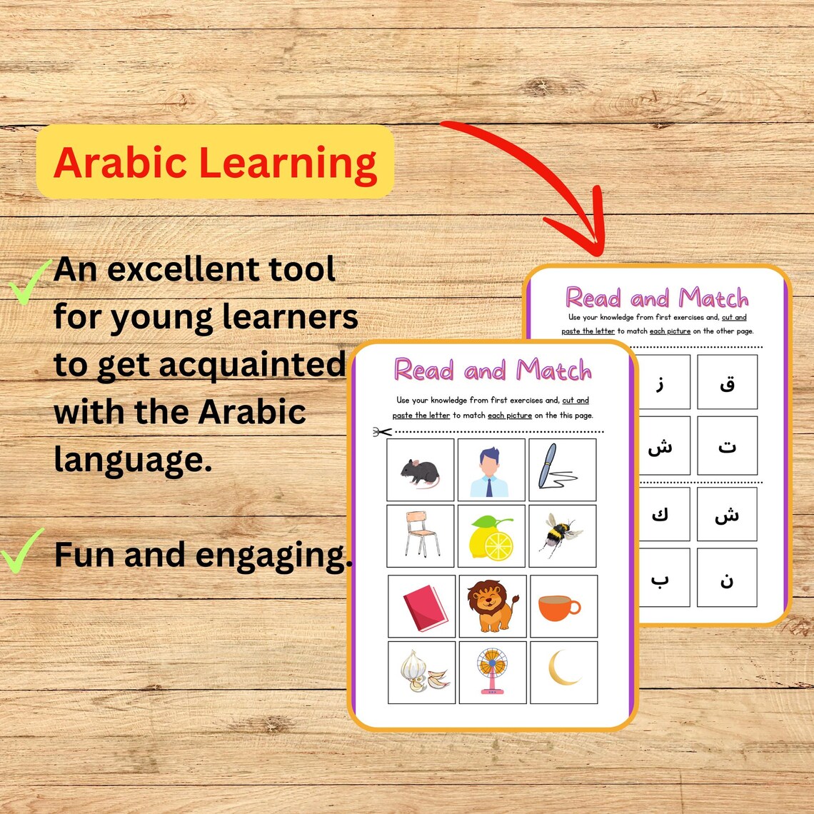 Arabic Read and Match Worksheet: Cut & Paste Activity (printable PDF ...