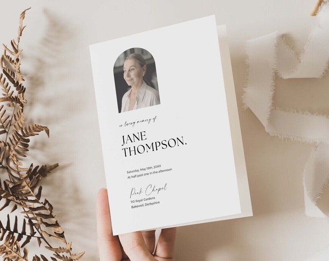 Minimal Funeral Program Template, Memorial Program, Printable Funeral ...