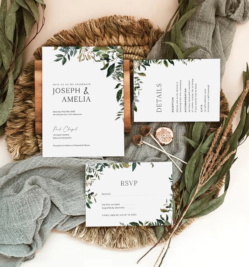 Floral Wedding Invitation Template 3x Piece Set | Ready-to-send ...