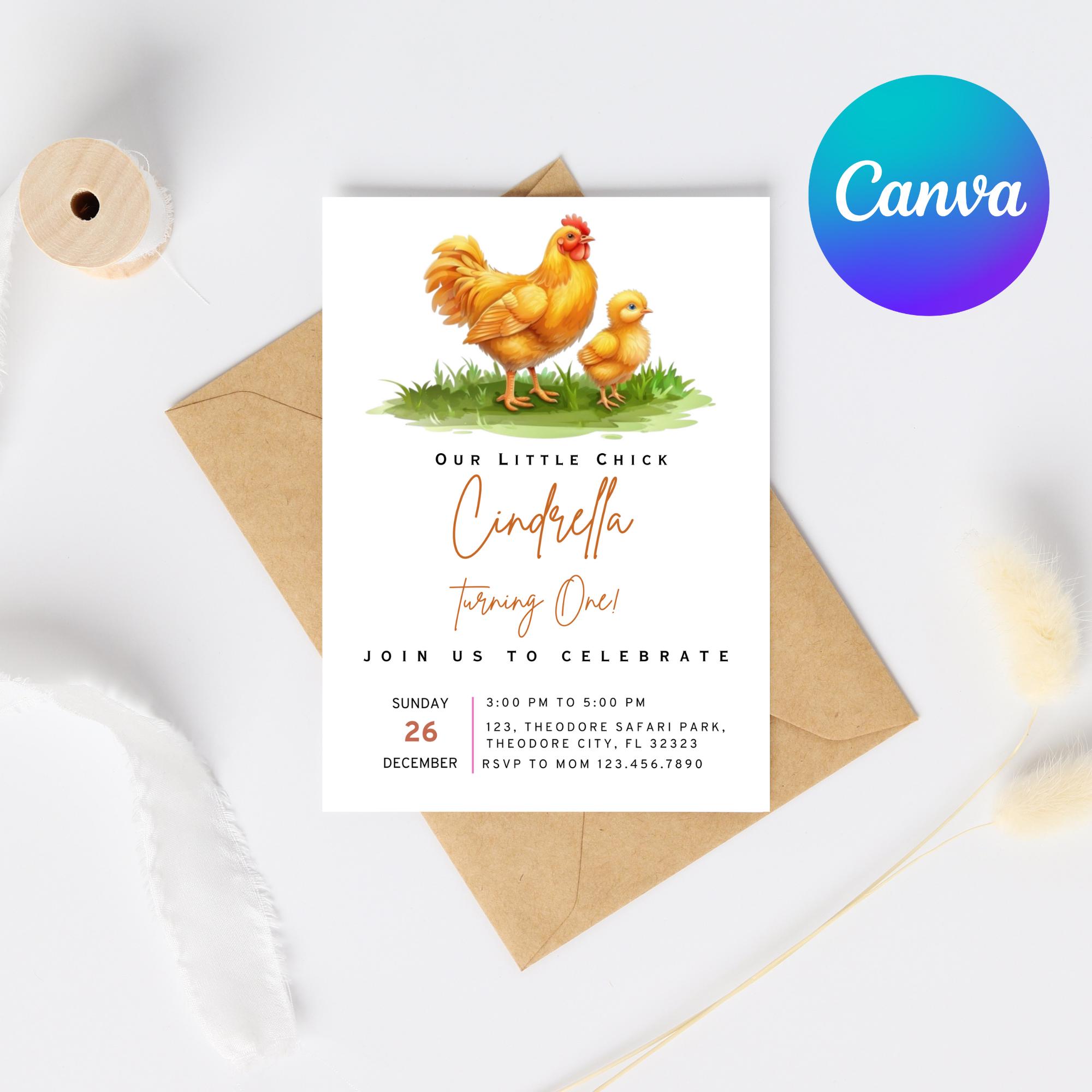 Editable Chicken Birthday Invitation, Instant Download, Chicken ...