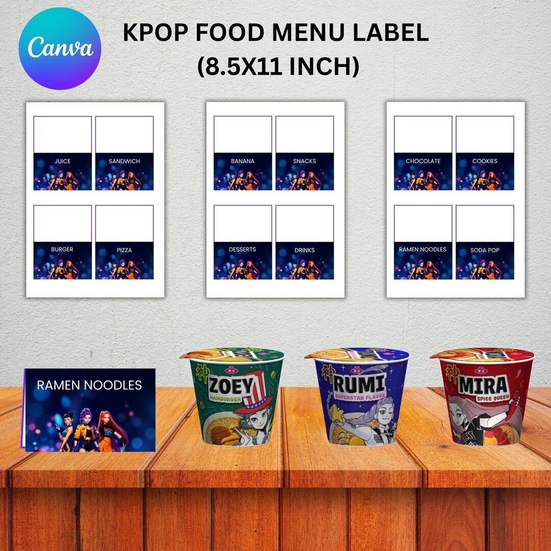 K-pop Demon 3 Hunters Food Labels Menu Personalized Printable Party ...