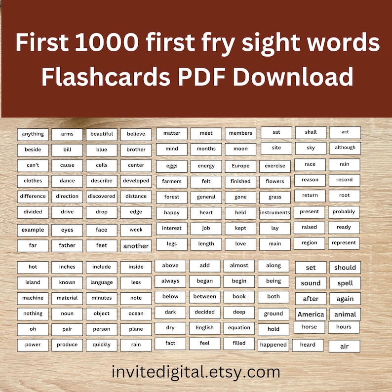 First 1000 Fry Sight Words Flashcards Cut Outs PDF Instant Download ...
