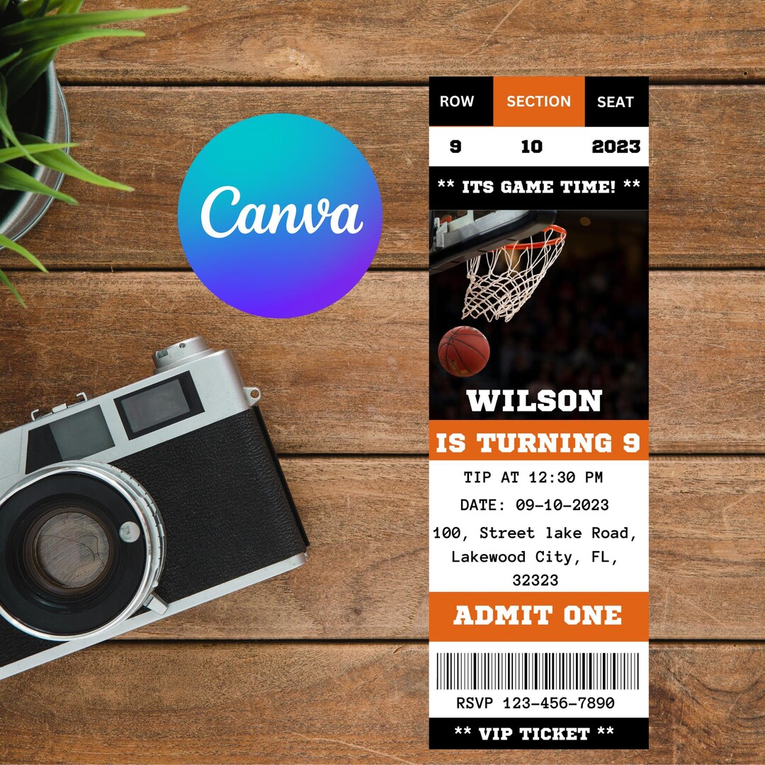 Basketball Ticket Birthday Invitation Bball Sports Invite Party for Boy ...