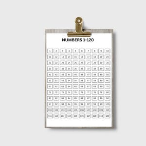 Number Chart 1-120 Numbers 1 to 120 Printable Numbers and Counting Math ...