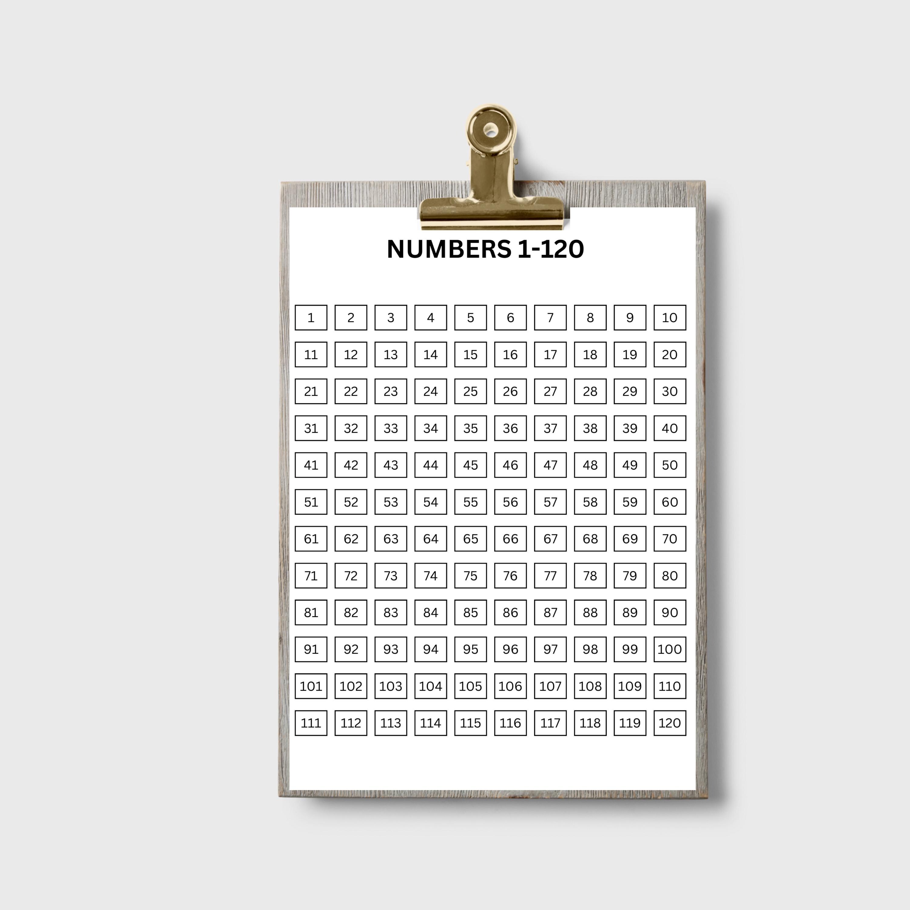 Number Chart 1-120 Numbers 1 to 120 Printable Numbers and Counting Math ...