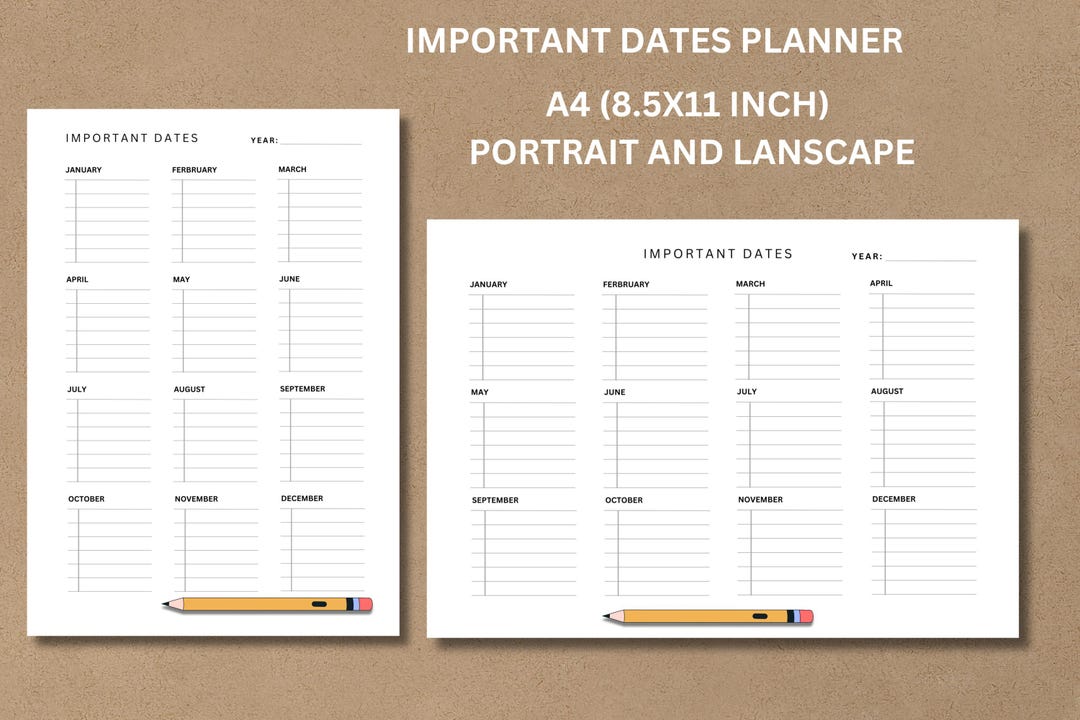 Printable Yearly Important Dates - Birthdays, Holidays, Anniversaries ...