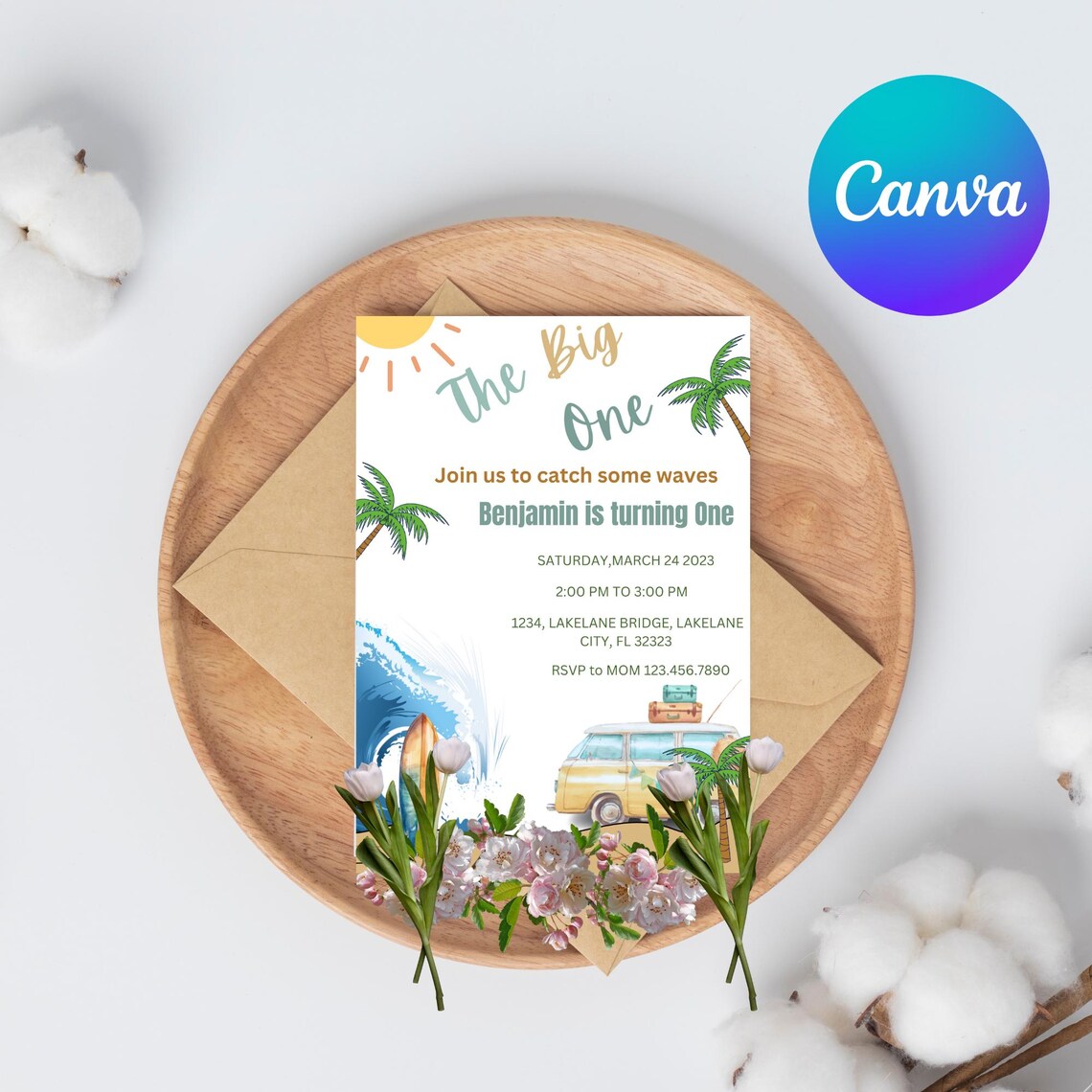 Editable the Big One Surfs up Birthday Invitation Template Editable in ...