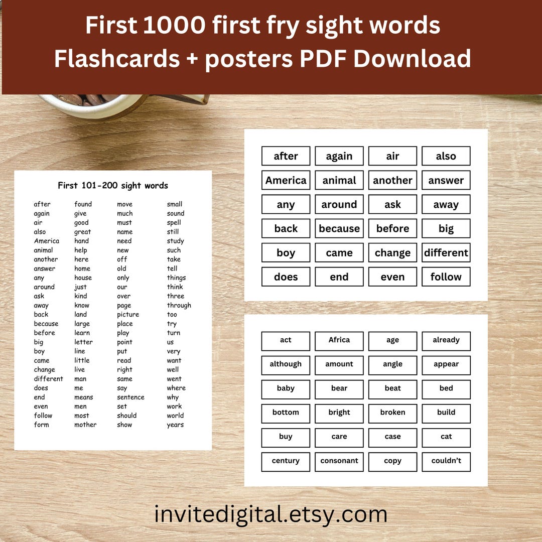 First 1000 Fry Sight Words Flashcards and Posters Cut Out PDF Instant ...