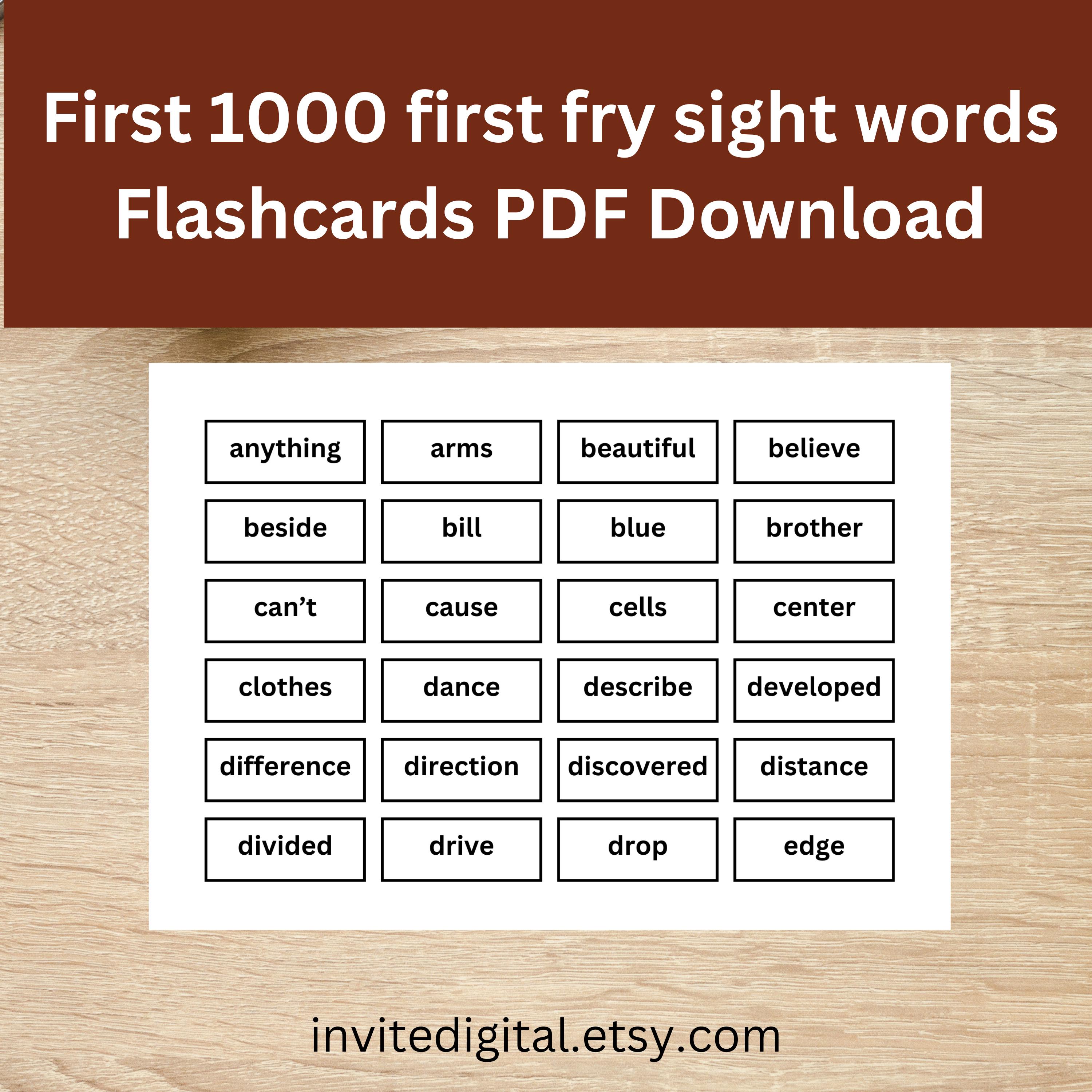 First 1000 Fry Sight Words Flashcards Cut Outs PDF Instant Download ...