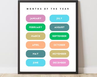 Rainbow Months of the Year Poster, Playroom Educational Poster, Rainbow ...
