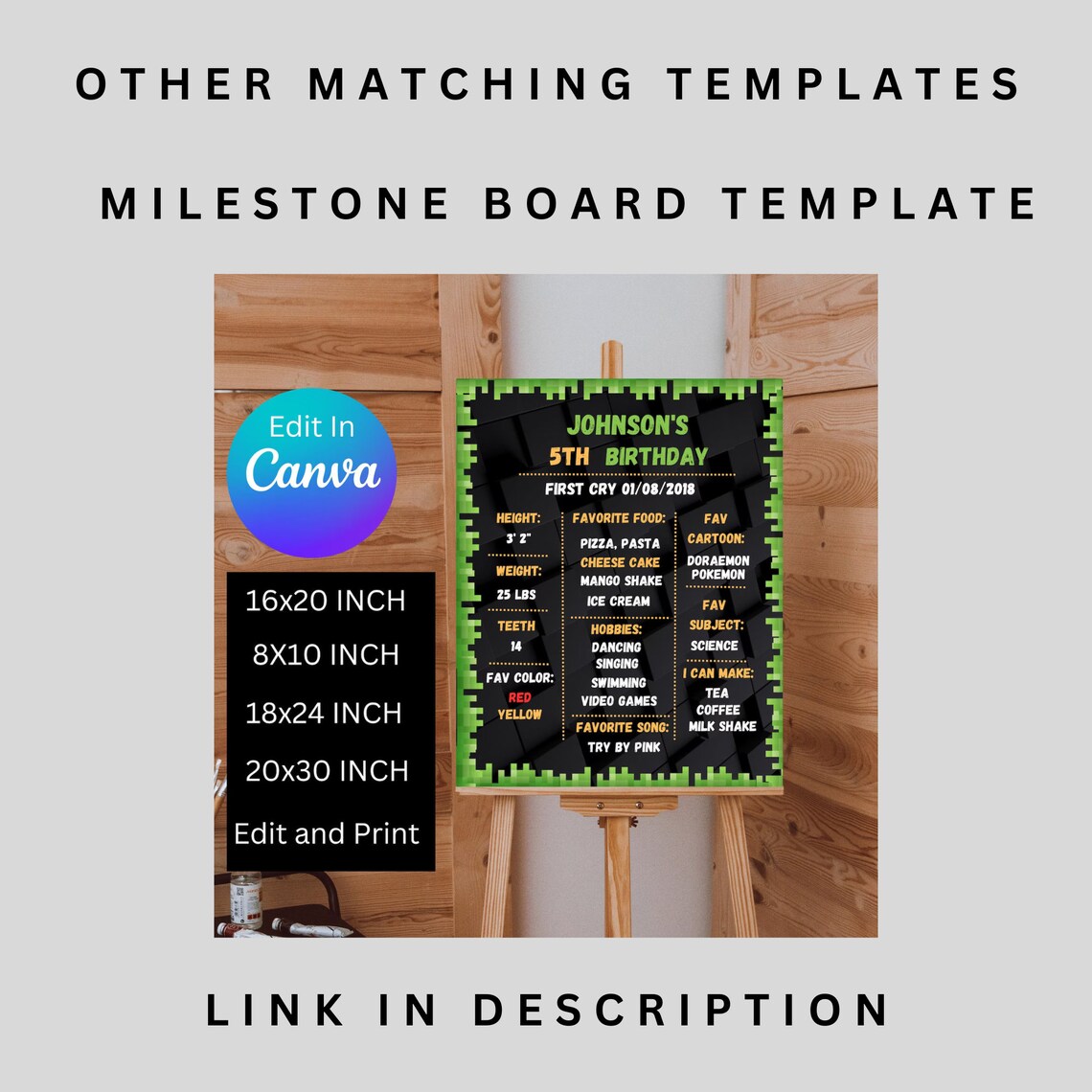 Editable DIY Mine S Craft Theme Backdrop Template 48x24 Inch Crafter ...