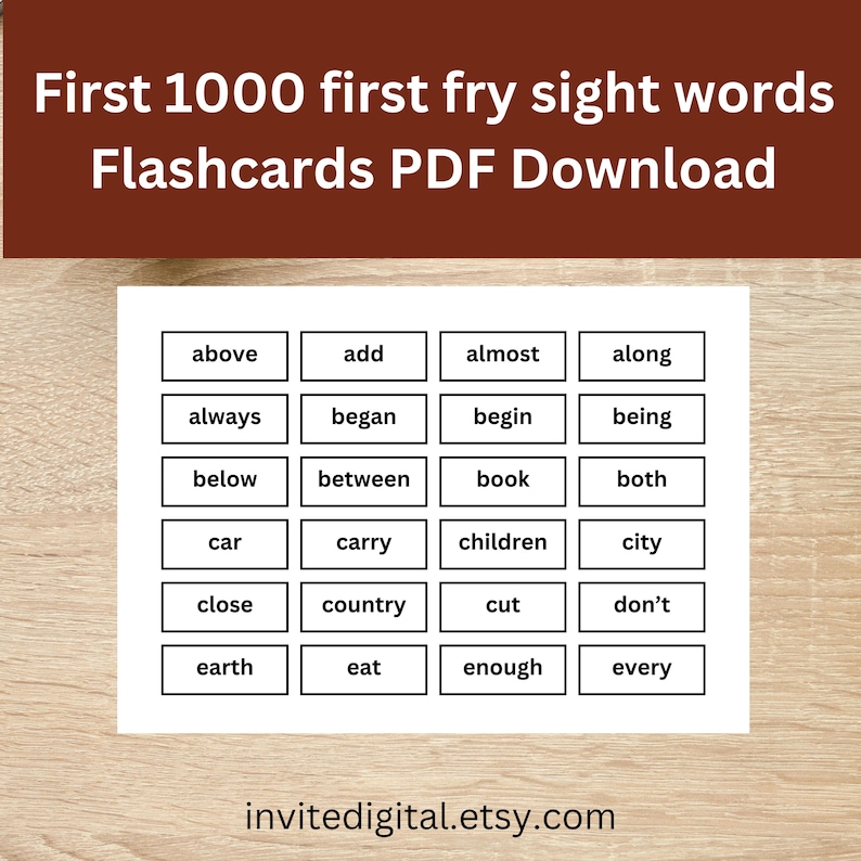 First 1000 Fry Sight Words Flashcards Cut Outs PDF Instant Download ...