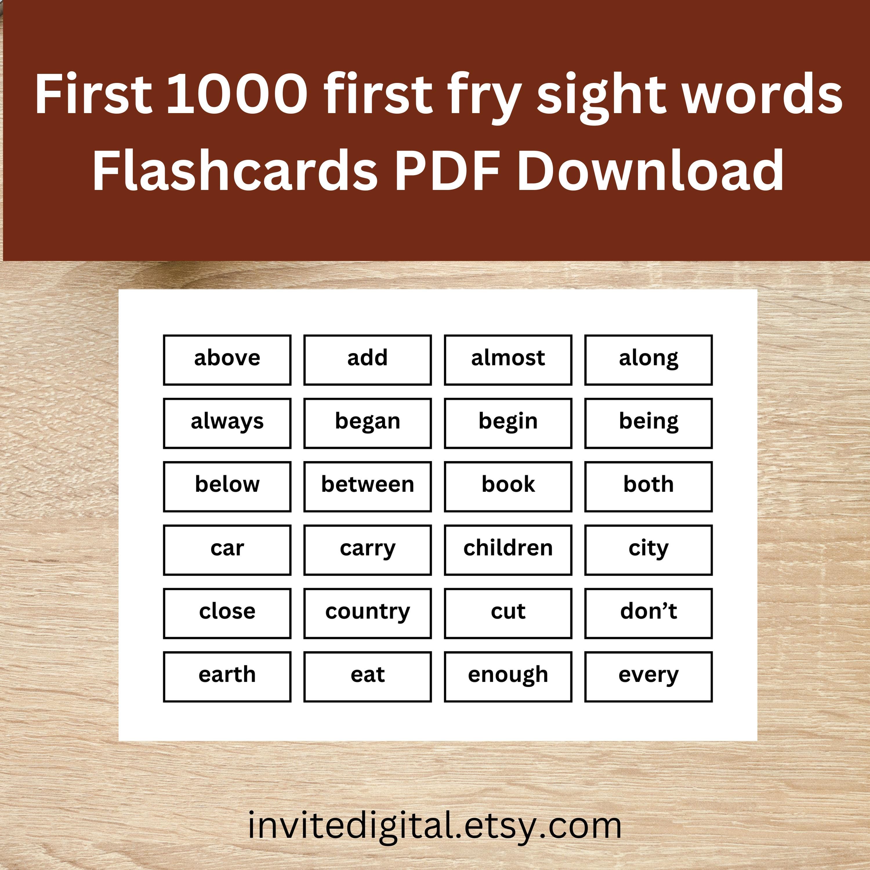 First 1000 Fry Sight Words Flashcards Cut Outs PDF Instant Download ...