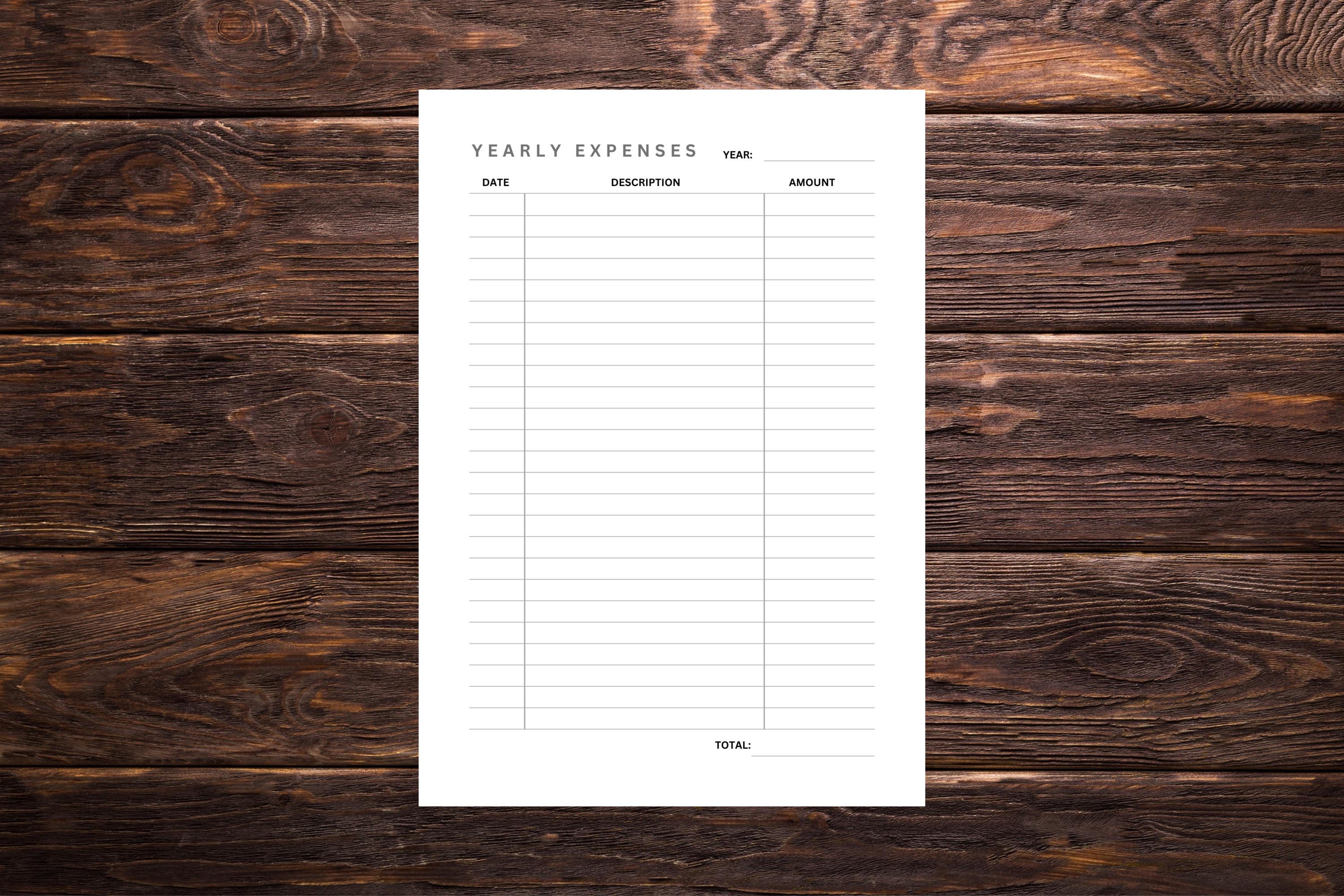 Simple Yearly Expenses Tracker Printable, Spending Log, Purchase ...