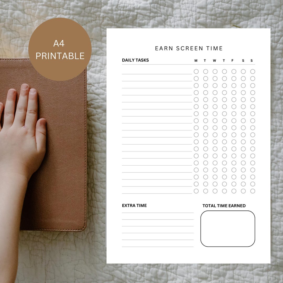 Printable Earn Screen Time Checklist for Teenagers / Kids, Screen Time ...