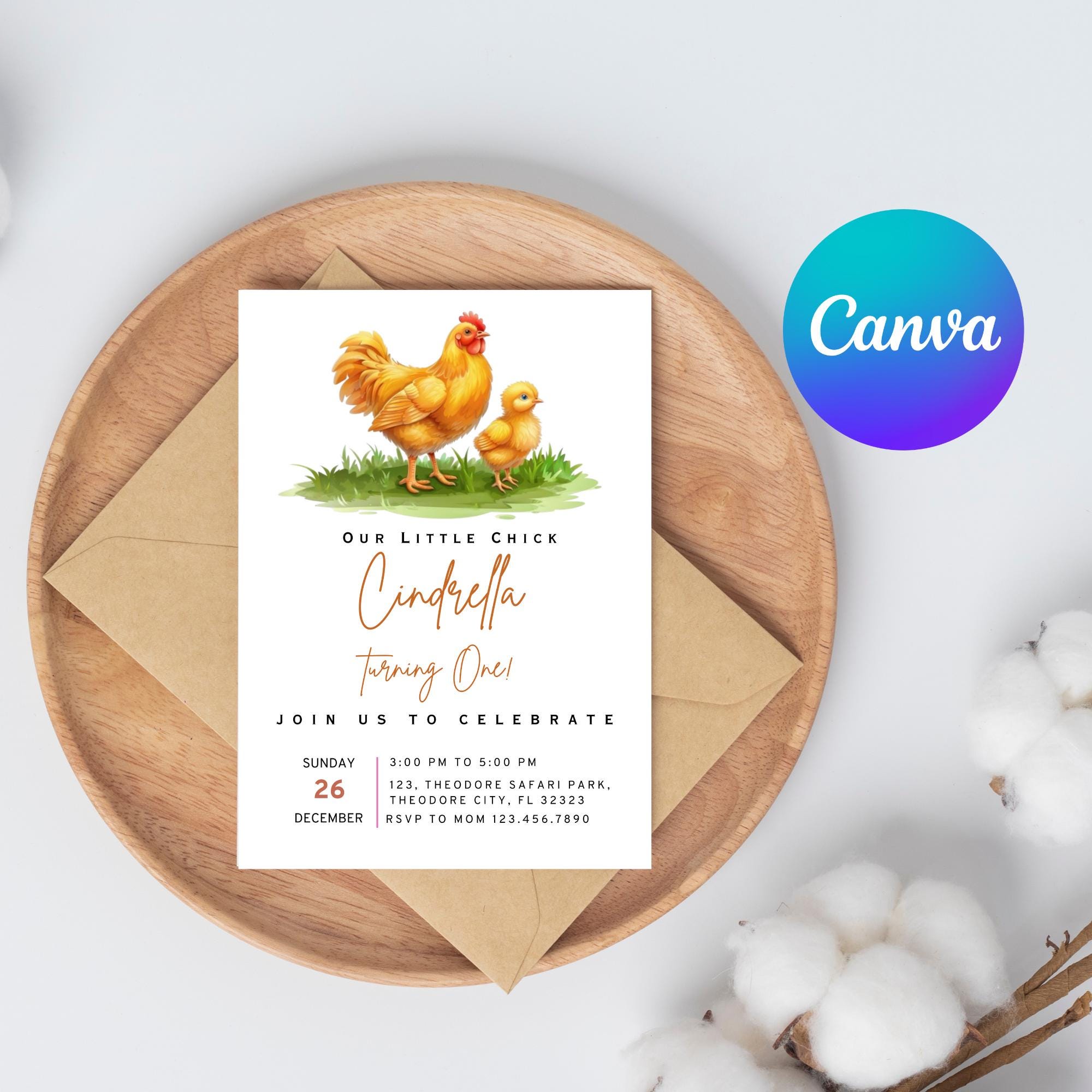 Editable Chicken Birthday Invitation, Instant Download, Chicken ...