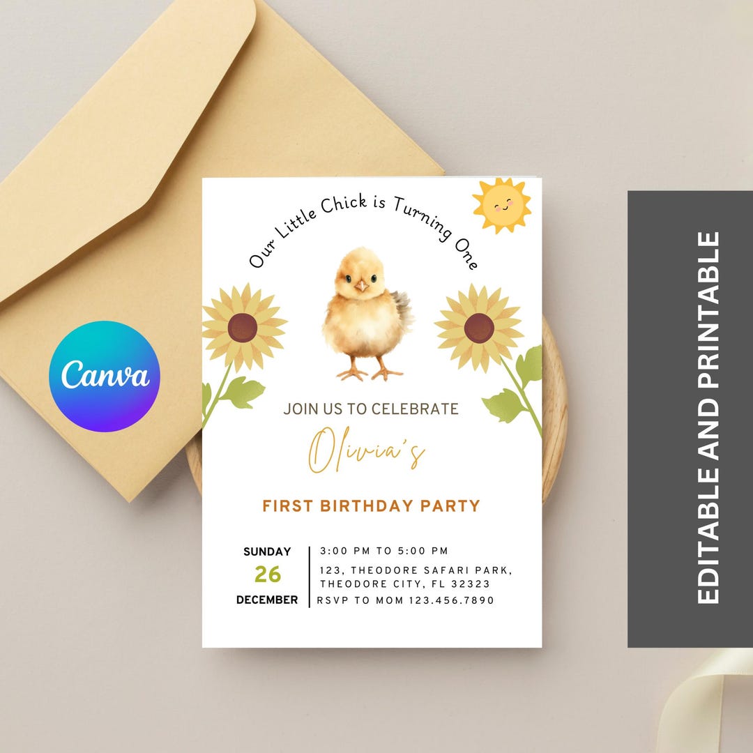Chicken Birthday Invitation Template, Daisy Flowers, Girl, Our Little ...